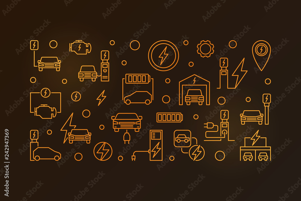 EV charging station vector outline golden illustration. Electric ...