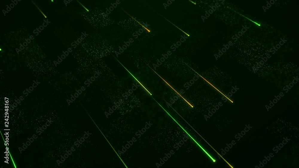 Tecjnological background with flying glowing lines and flickering ...