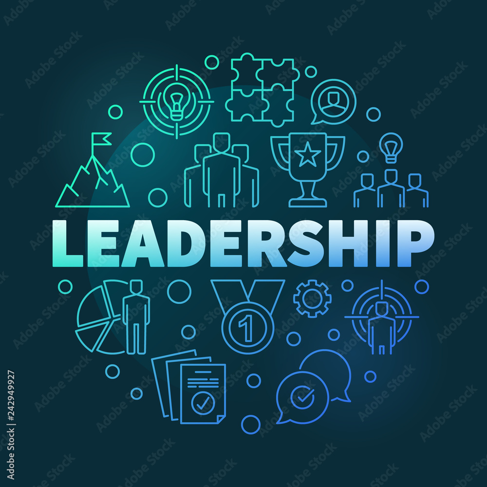Vector Leadership round colorful linear illustration on dark background ...