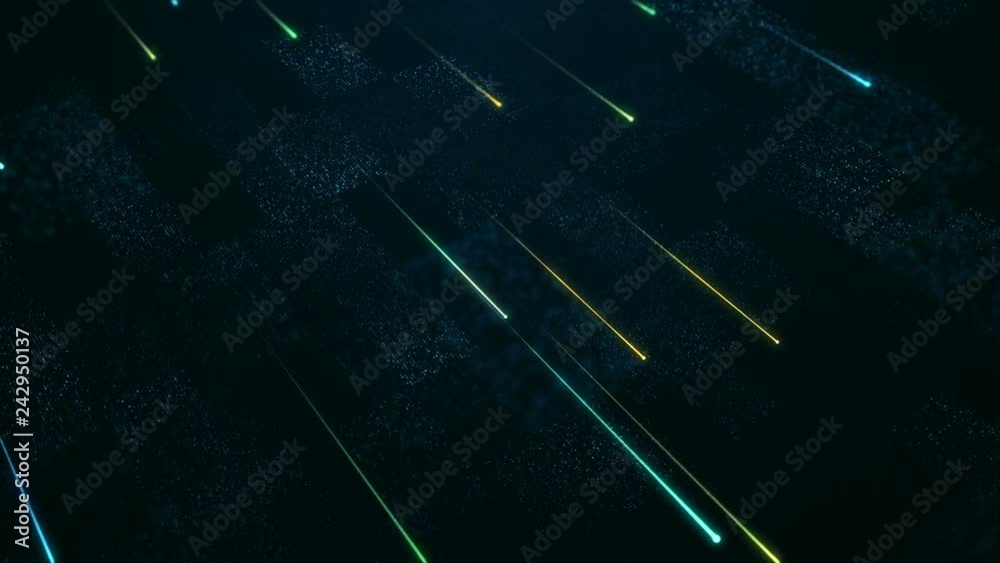 Video Stock Tecjnological background with flying glowing lines and ...