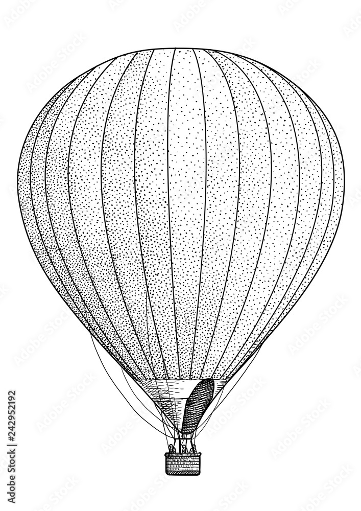 Air balloon illustration, drawing, engraving, ink, line art, vector ...