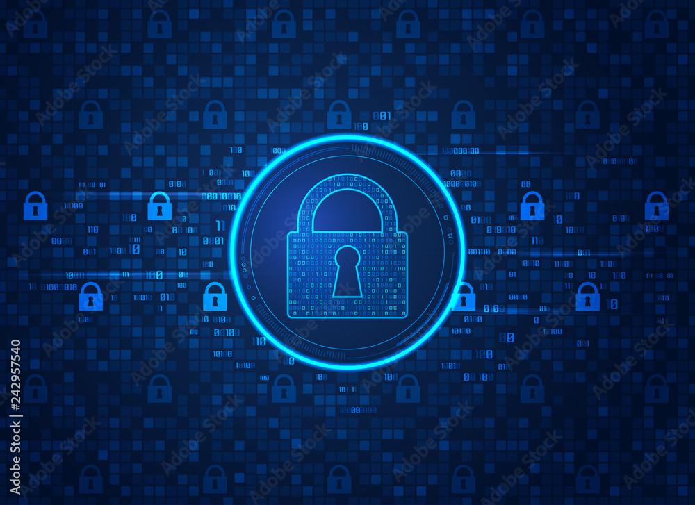 Concept Of Cyber Security Shape Of Padlock Combined With Binary Code