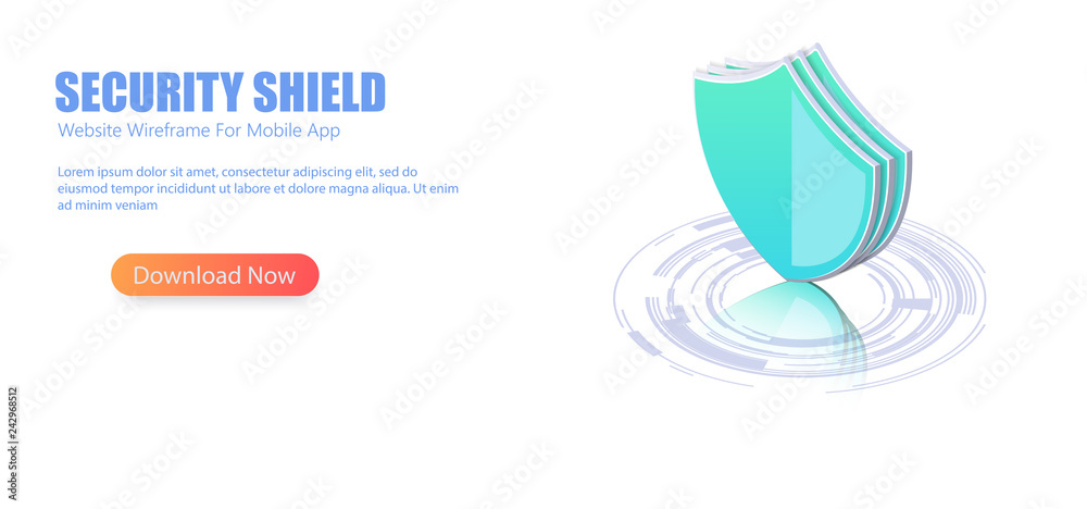 Online server protection system . 3D isometric illustration of security ...