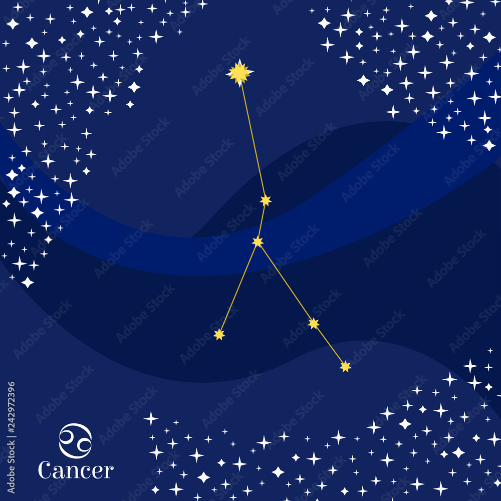 Cancer constellation vector. Stars on deep blue sky with Cancer zodiac ...