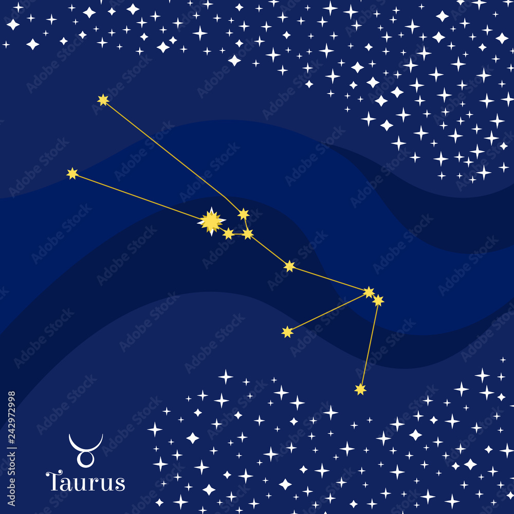 Taurus constellation vector. Stars on deep blue sky with Taurus zodiac ...
