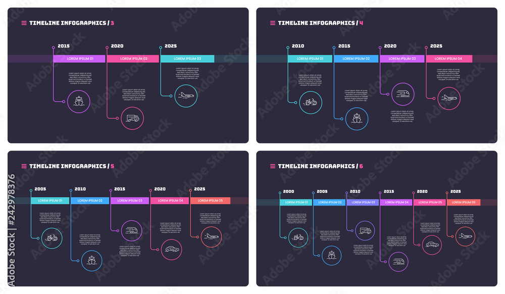 Thin line timeline minimal infographic concepts with 3 4 5 and 6 Stock ...