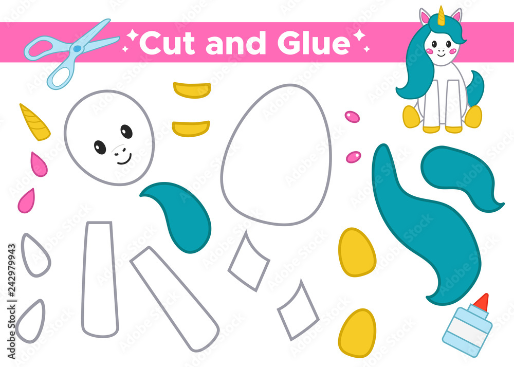 Paper educational game for kids. Cute cartoon sitting unicorn. Fairy ...