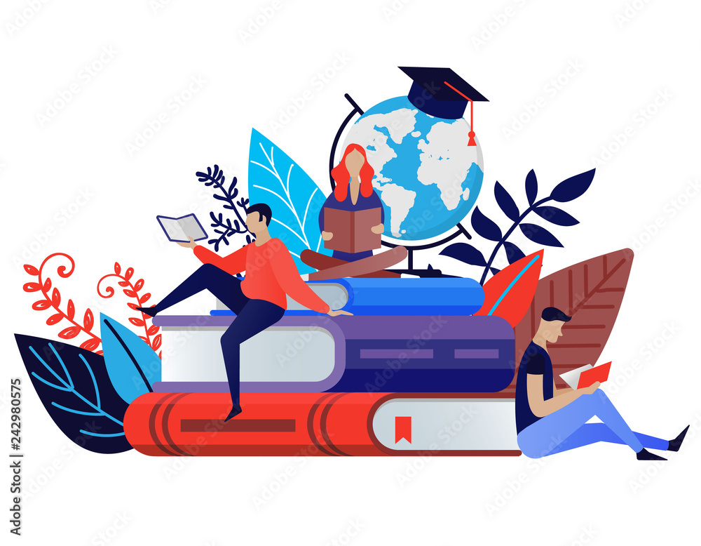 Education concept in flat style. Vector illustration people learn and ...