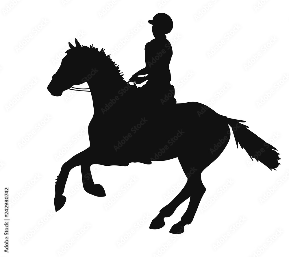 Silhouette of a rider and horse is cantering. Vector sketch. Stock ...