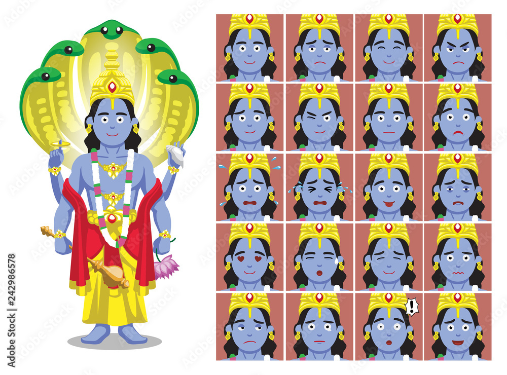 Hindu God Vishnu Cartoon Emotion faces Vector Illustration Stock Vector ...