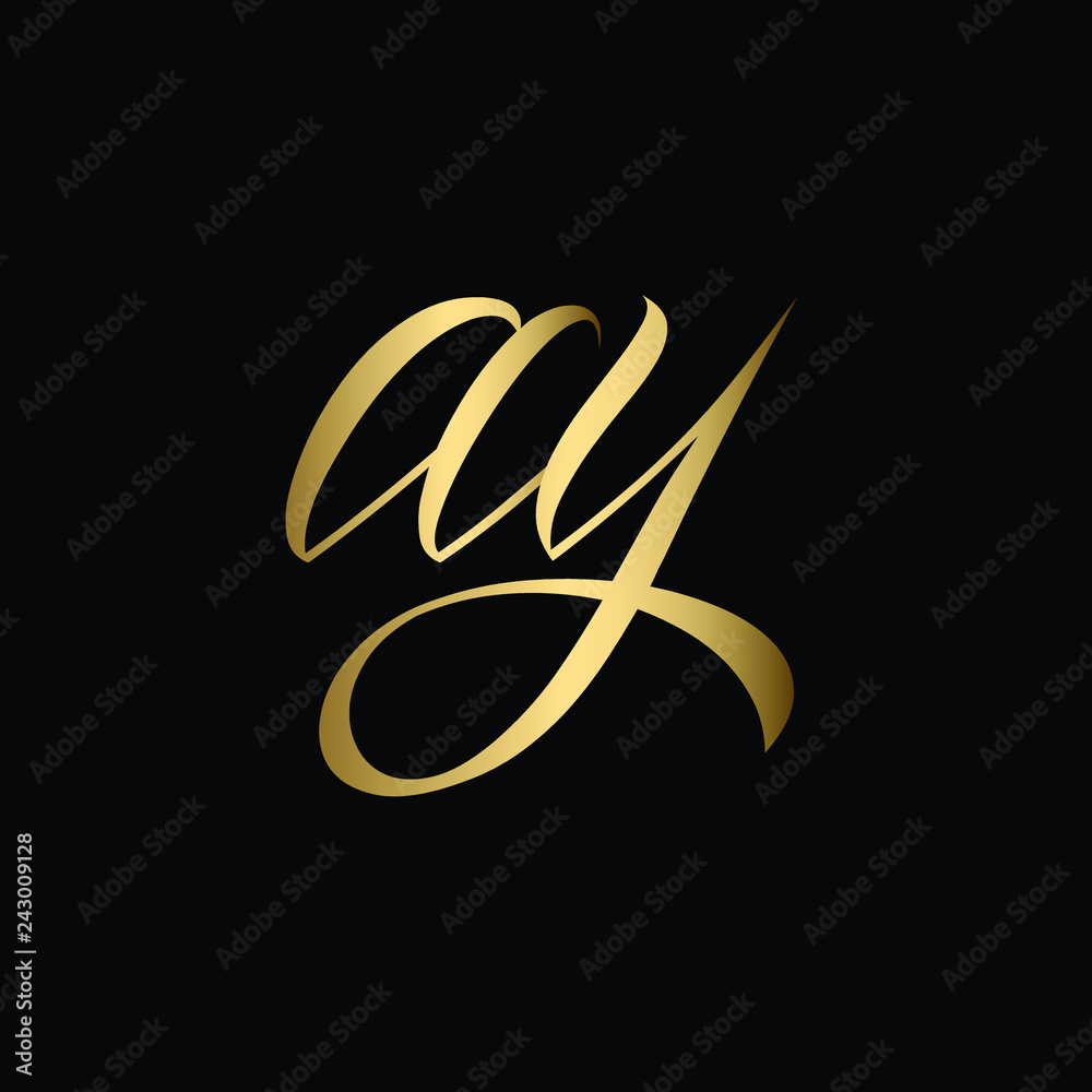 Vetor de Minimal Luxury Cursive Letter AY Initial Based Golden and ...