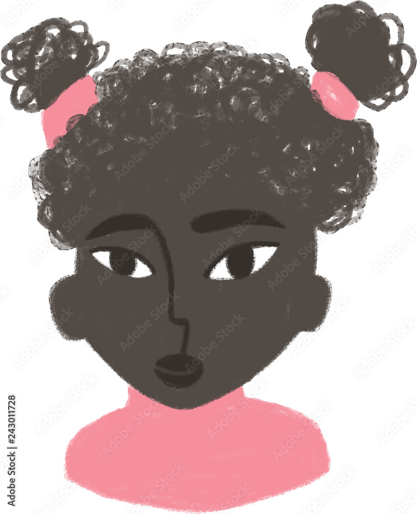 Cute little african girl. Hand drawn funny girlish print for poster, t ...