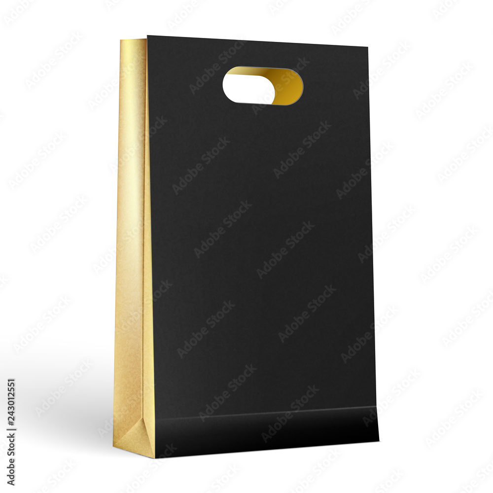 3d realistic vector illustration of white paper shopping bag. Blank ...