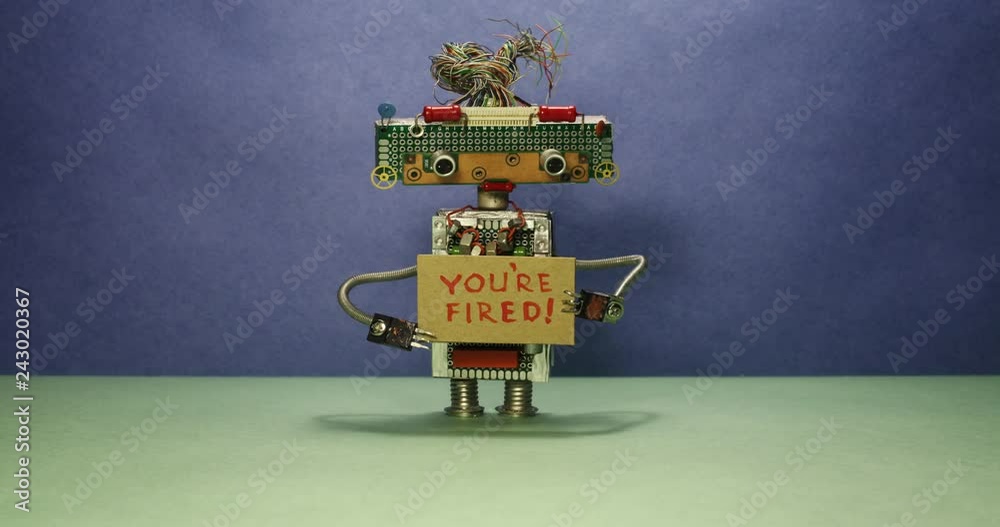 The most important robot boss dismisses personnel. The robot head looks ...