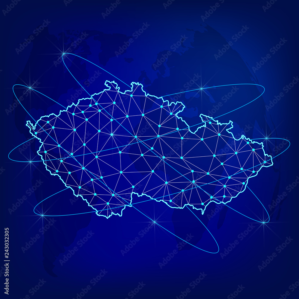 Global logistics network concept. Communications network map Czech on ...