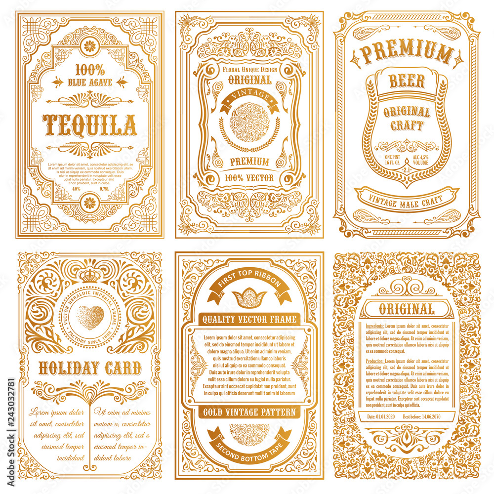 Vintage set retro cards. Template greeting card wedding invitation ...
