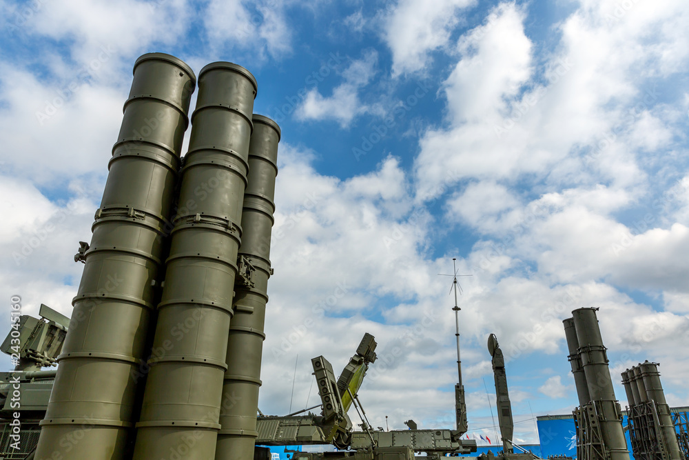 Russian antiaircraft missile complex, military ballistic launcher with ...