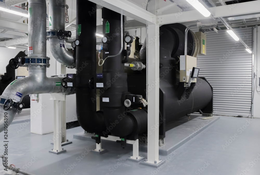 Typical install chiller in equipment room cover win insulation Stock ...