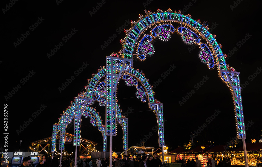 Funfair illuminated light arch. Stock Photo | Adobe Stock