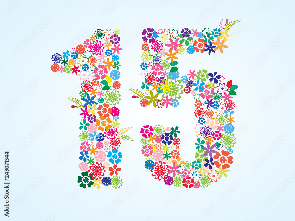 Vector Colorful Floral 15 Number Design isolated on white background ...
