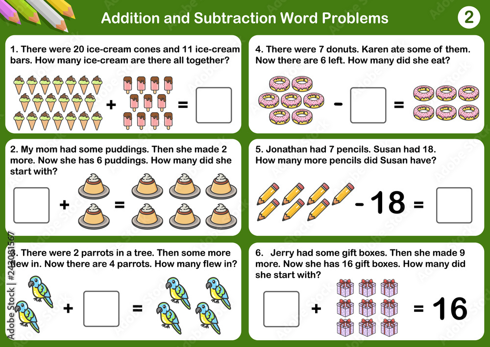 Math word problem worksheets - Sheet for exam and testing. Stock Vector ...