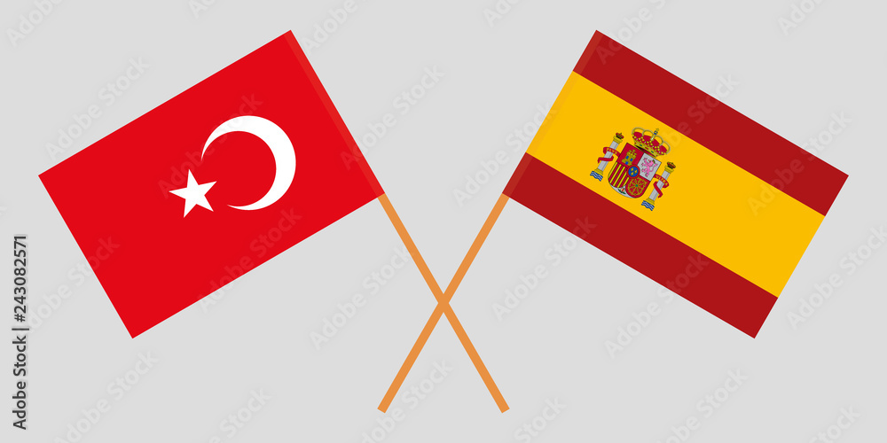 Spain and Turkey. The Spanish and Turkish flags. Official proportion ...