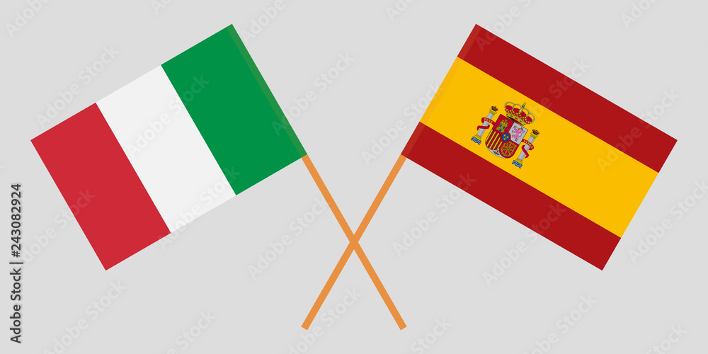 Spain and Italy. The Spanish and Italian flags. Official proportion ...