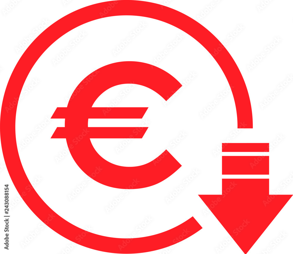 Vecteur Stock Cost reduction- decrease euro icon. Vector symbol image isolated on background ...
