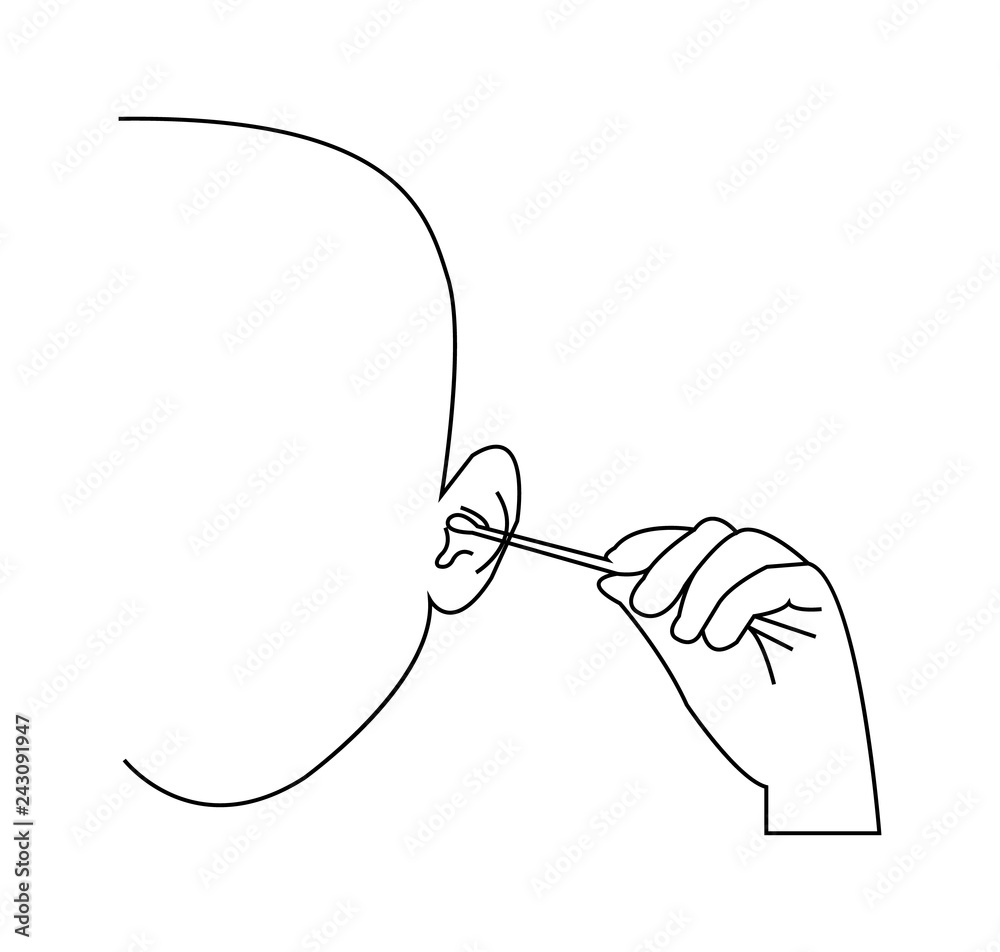 Person cleaning his ear with a cotton swab line art Stock Vector ...