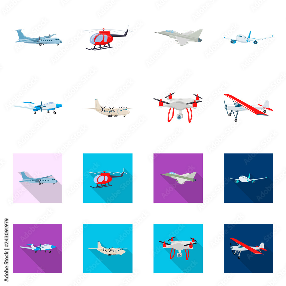 Vector illustration of plane and transport logo. Set of plane and sky ...