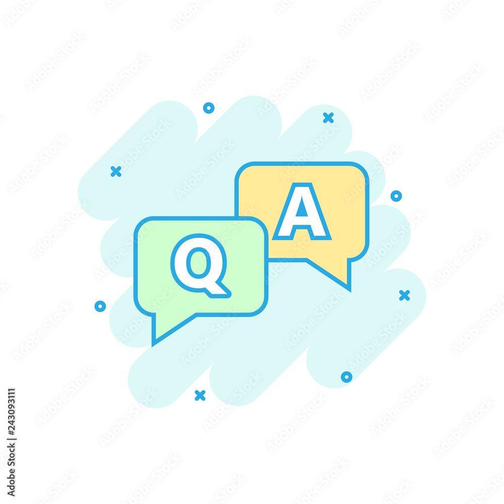 Question and answer icon in comic style. Discussion speech bubble ...