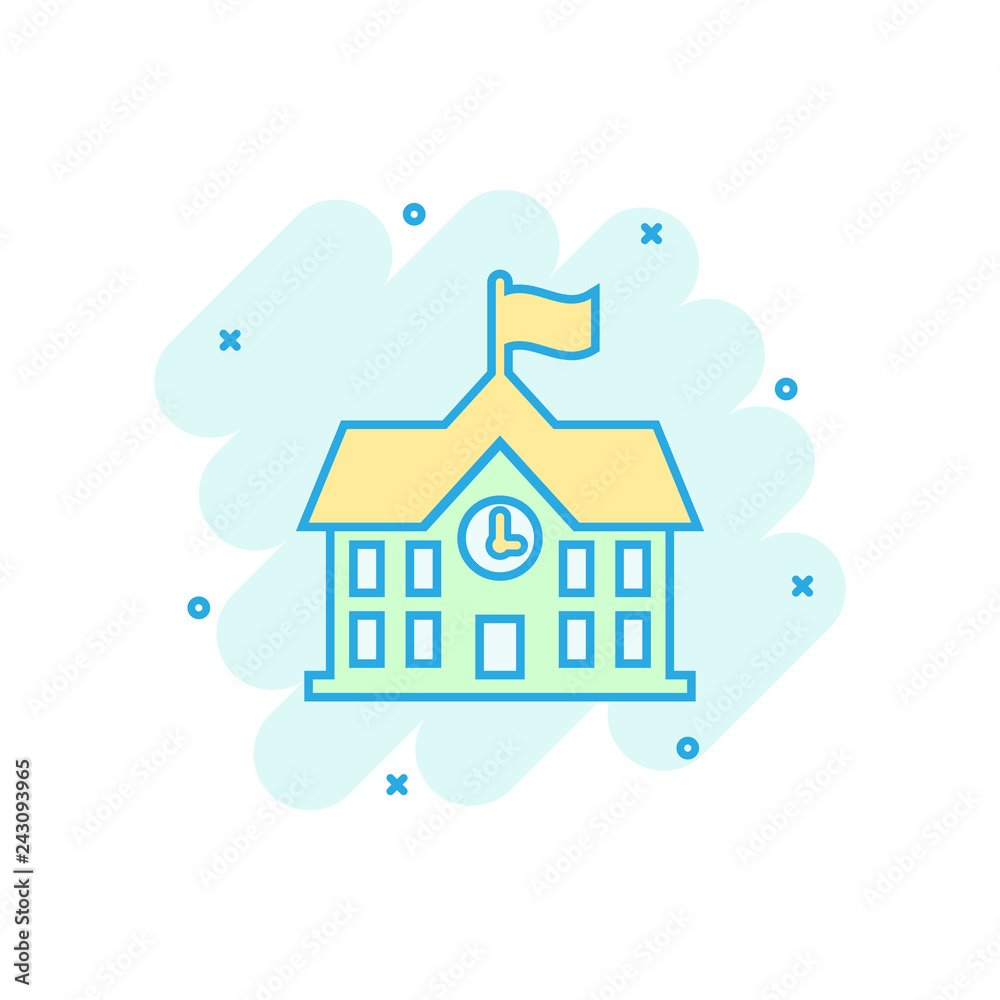 School building icon in comic style. College education vector cartoon ...