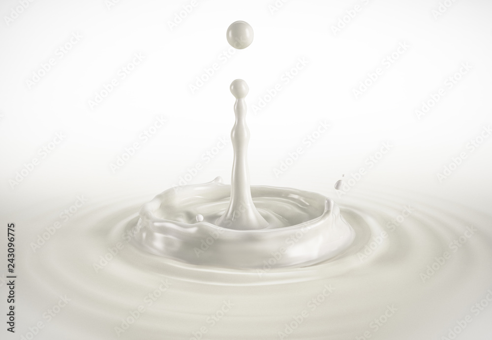 One single milk drop splashing in milk pool with ripples. Stock Photo ...