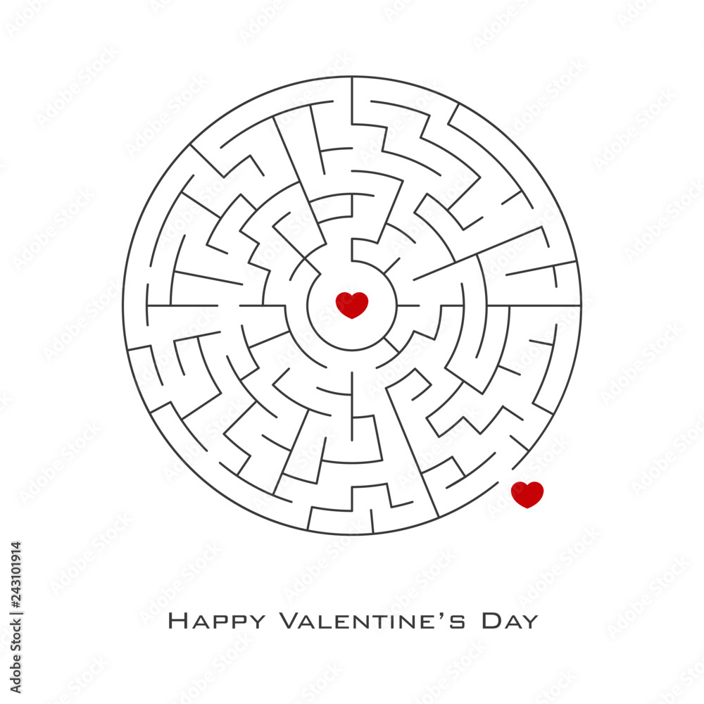 Valentine's day background with heart shaped in maze and labyrinth ...