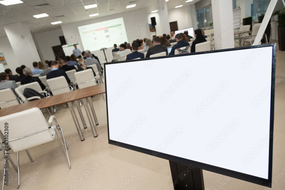 Monitor showing development plan organization against audience ...