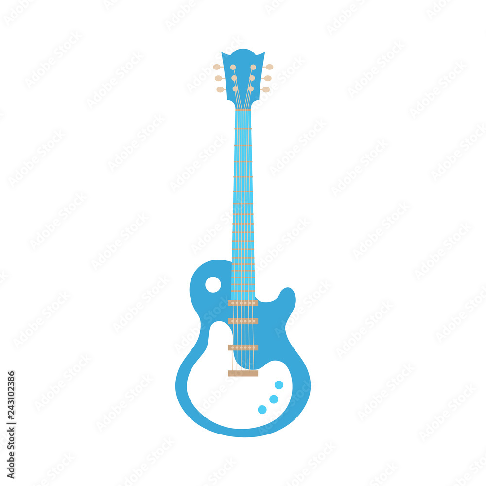 Vector blue electric guitar icon. Classic rock musical instrument ...