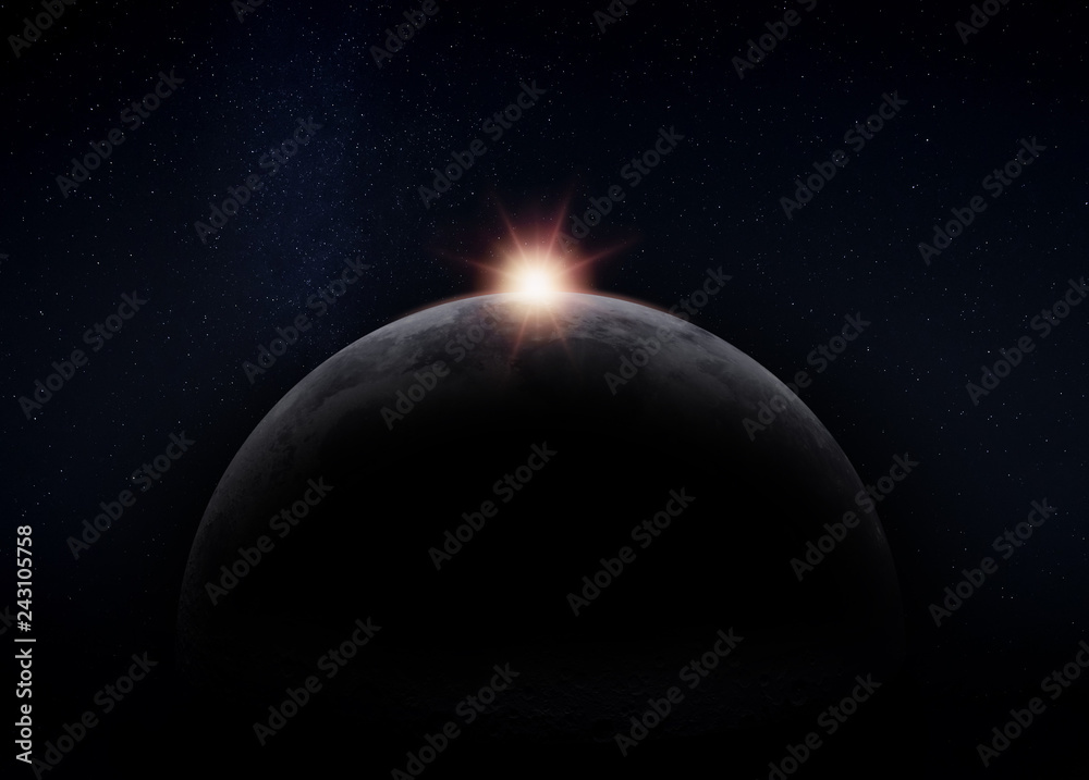 View of the dark hidden side of the Moon with the Sun behind it ...