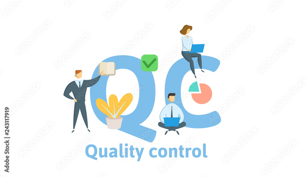 QC, Quality Control. Concept with keywords, letters and icons. Colored ...