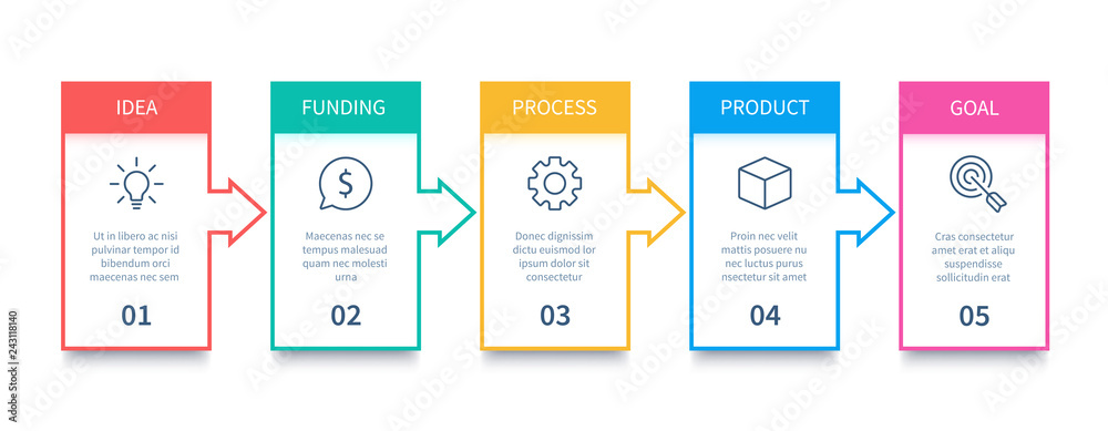 Process chart. Arrows diagram, flowing processes and business process ...
