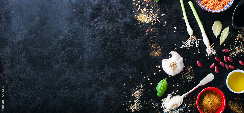Food background with spices and veggies Stock Photo | Adobe Stock