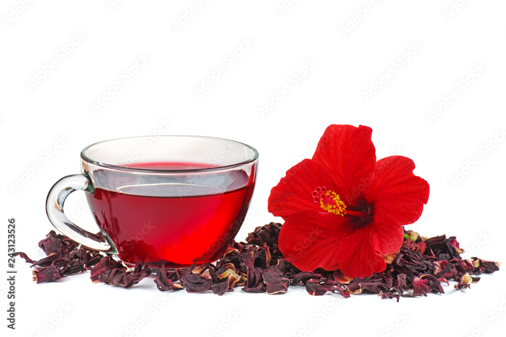 Hibiscus tea, flower and dry blossom Stock Photo | Adobe Stock