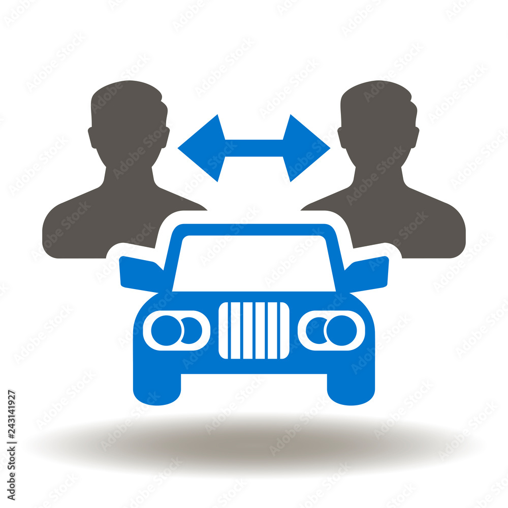 Car sharing icon vector. Carpooling logo. Automobile two man arrows ...