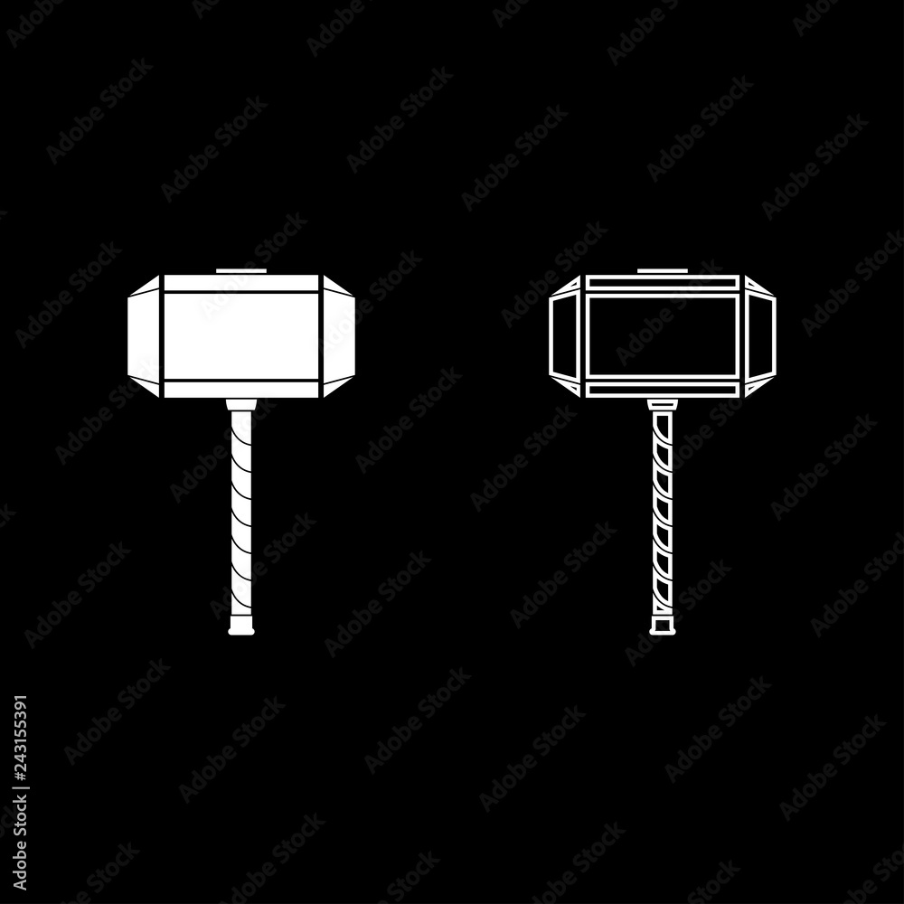 Thor's hammer Mjolnir icon set white color illustration flat style ...