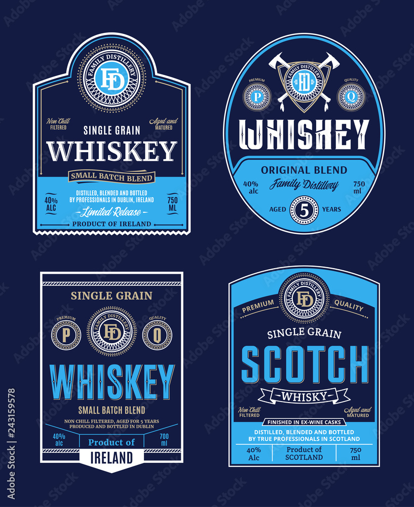 Whiskey and scotch whisky labels Stock Vector | Adobe Stock