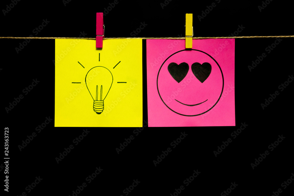 Emotions. The lamp is drawn on the yellow sheet as a symbol of the idea ...