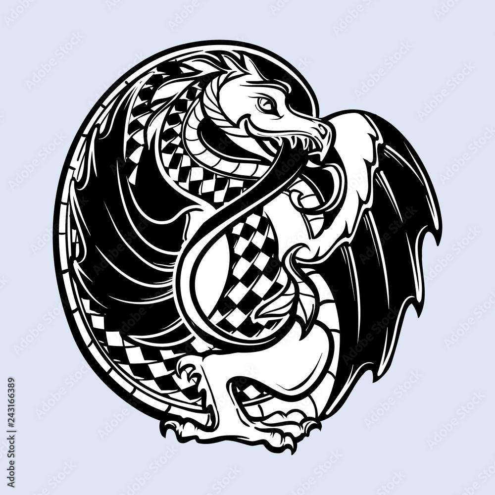 Decorative dragon. Medieval gothic style concept art. Design element ...