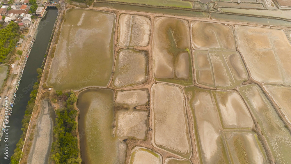 aerial view fish farm with ponds growing fish and shrimp and other ...