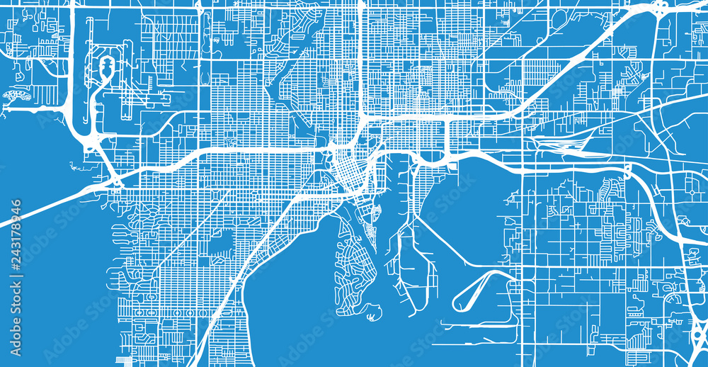 Urban vector city map of Tampa, Florida, United States of America Stock ...