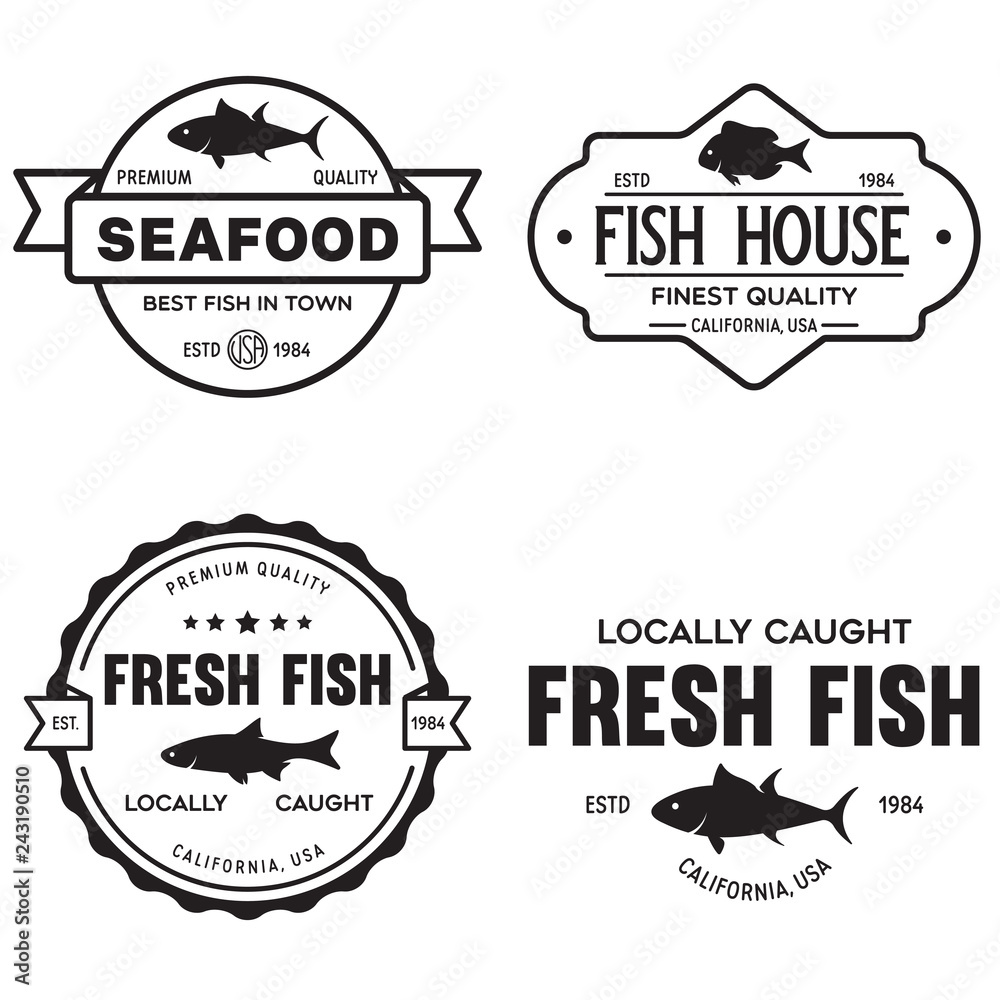 Vector set of fresh fish labels, logo, badges and design elements ...