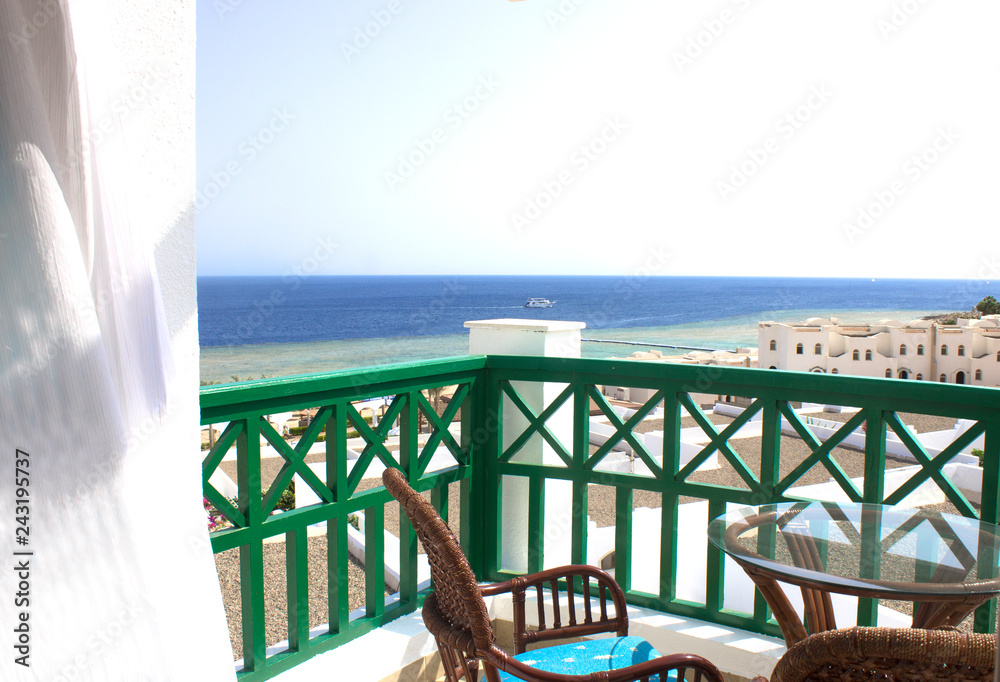 Beautiful sea view trought the window of hotel on the Red Sea coast ...